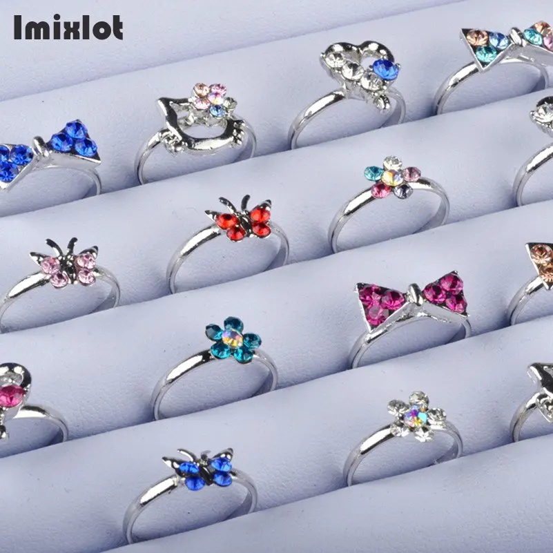 10pcs/lot Children's Crystal Rings Butterfly Flower Heart Bow Design ...
