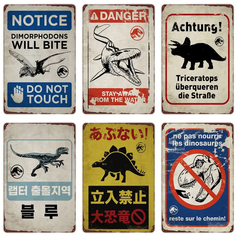 Beware Of Dinosaurs Funny Vintage Metal Tin Sign Triceratops Plaque ...