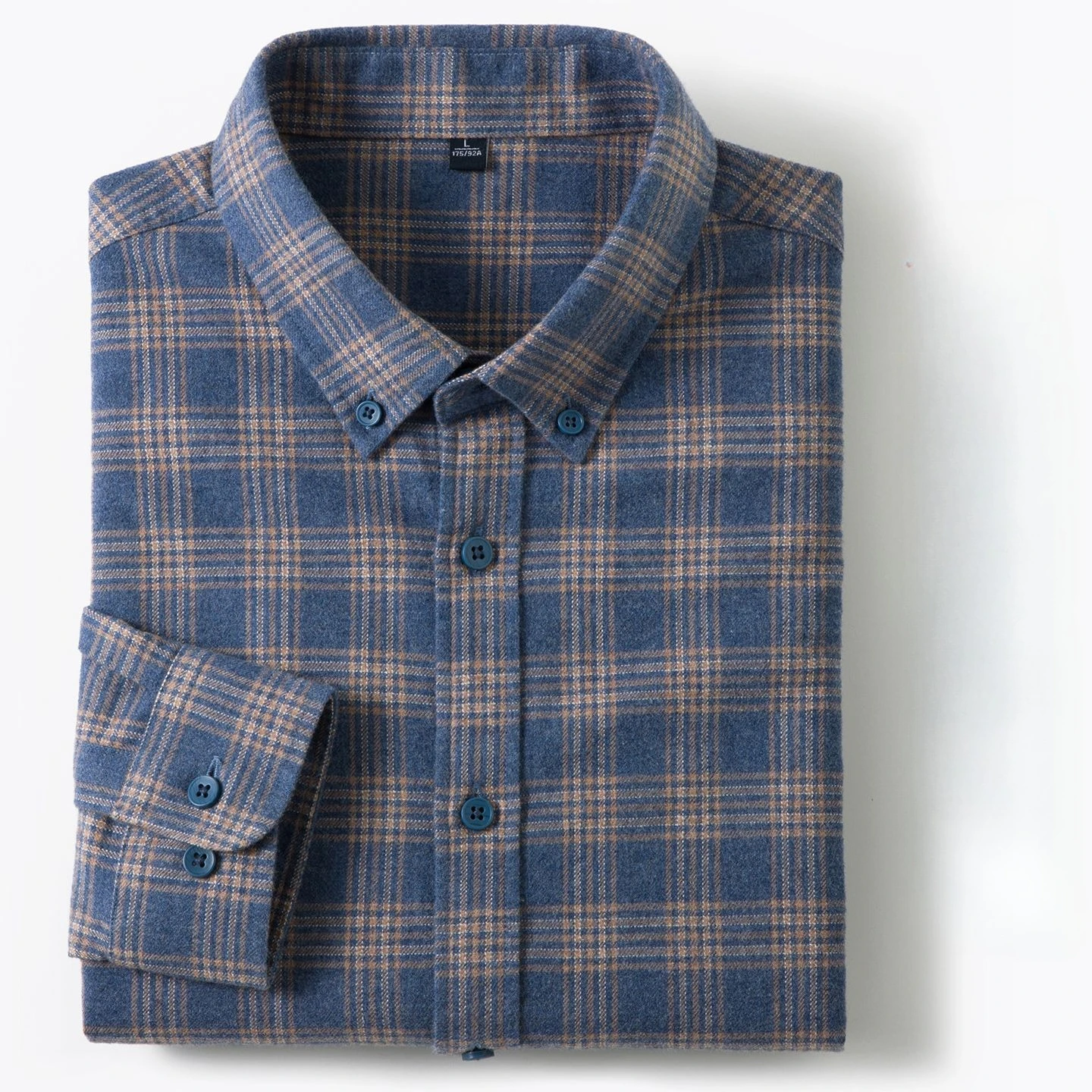 New in shirt plaid 100%cotton brushed long sleeve shirts for men slim ...