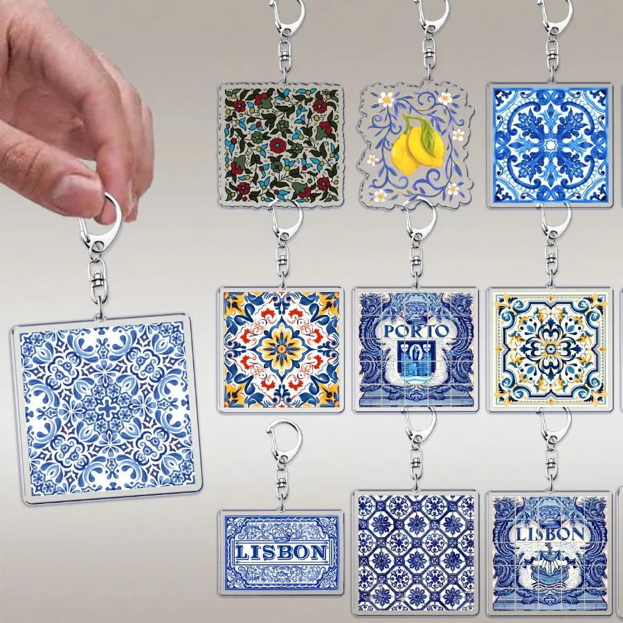 Abstract Portugal Ceramic Tile Patterns Keychains for Accessories ...