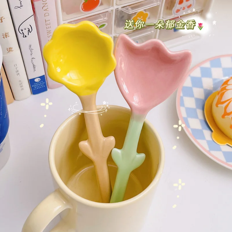 Ceramic-Flower-Spoons-Tulip-Shaped-Creative-Ceramic-Spoon-Cute-Student ...