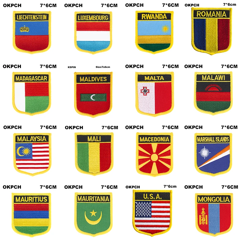 Shield-Shape-Flag-Patches-Liechtenstein-Luxembourg-Rwanda-Romania-Madagascar-Maldives-Malta ...