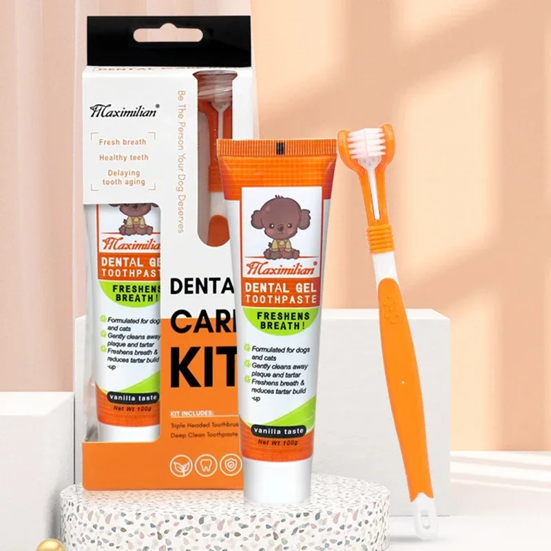 Pet-Vanilla-Flavored-Toothpaste-Set-Three-Side-Toothbrush-Head-Oral ...
