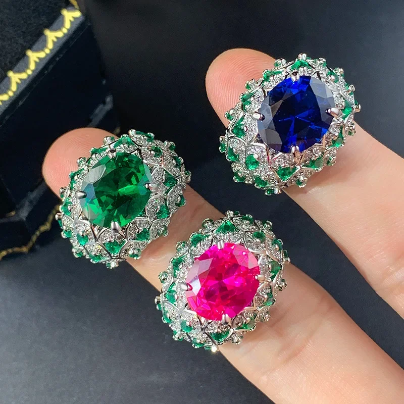 Adjustable Luxury Rings with Large Pink Rich Green Deep Blue Stones and ...