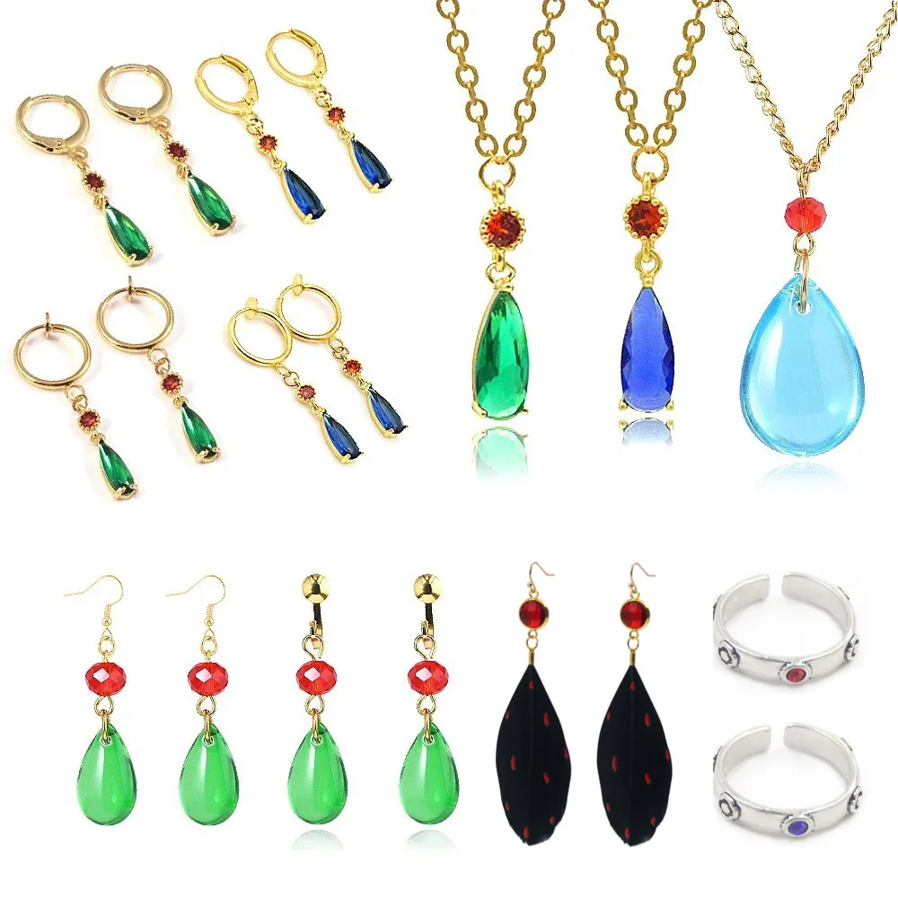 2pc/set Moving Castle Earrings necklace Drop-Shaped Green Crystal Clip ...