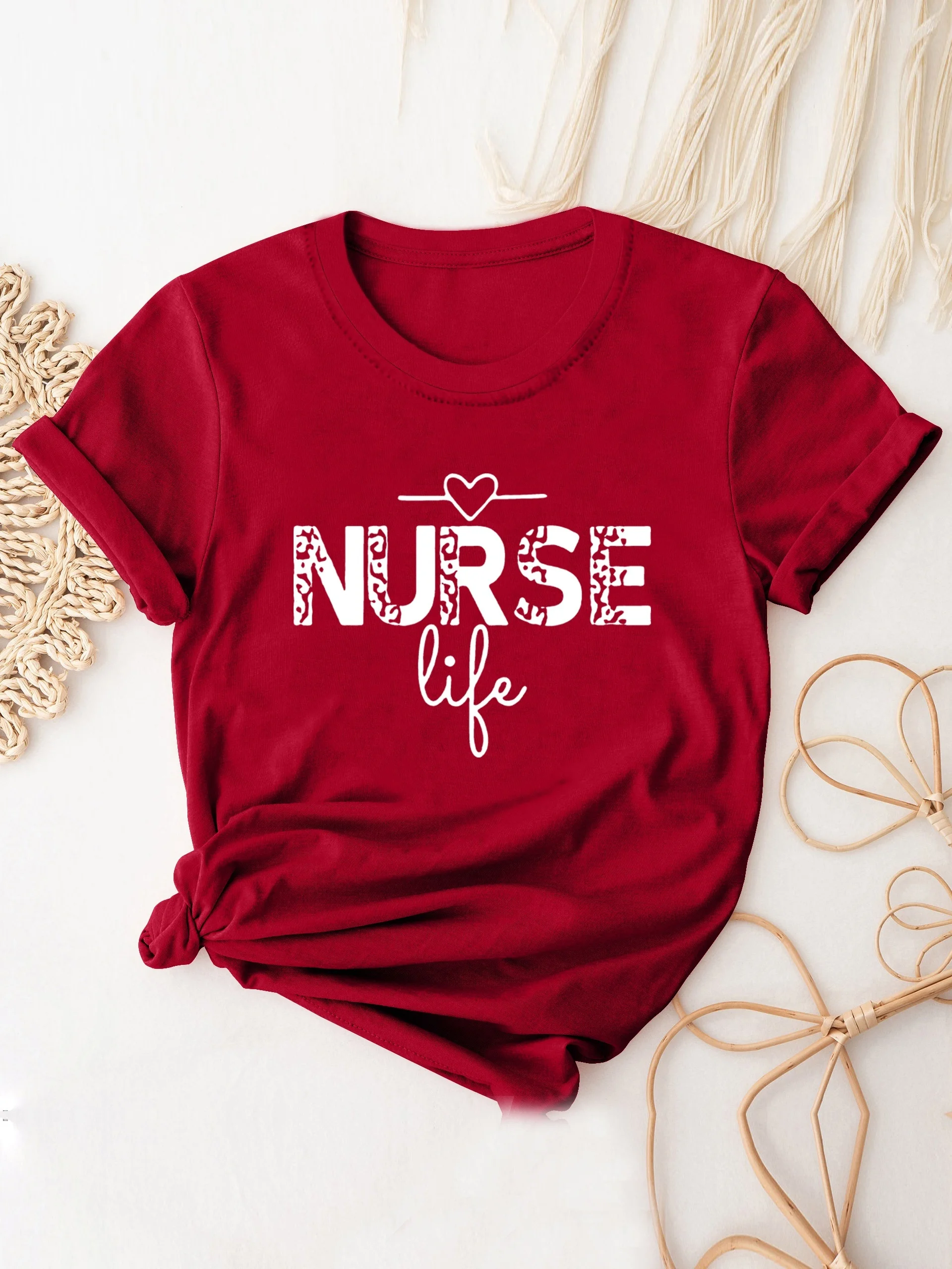 Nurse Life Print T-Shirt, Short Sleeve Crew Neck Casual Top For All ...