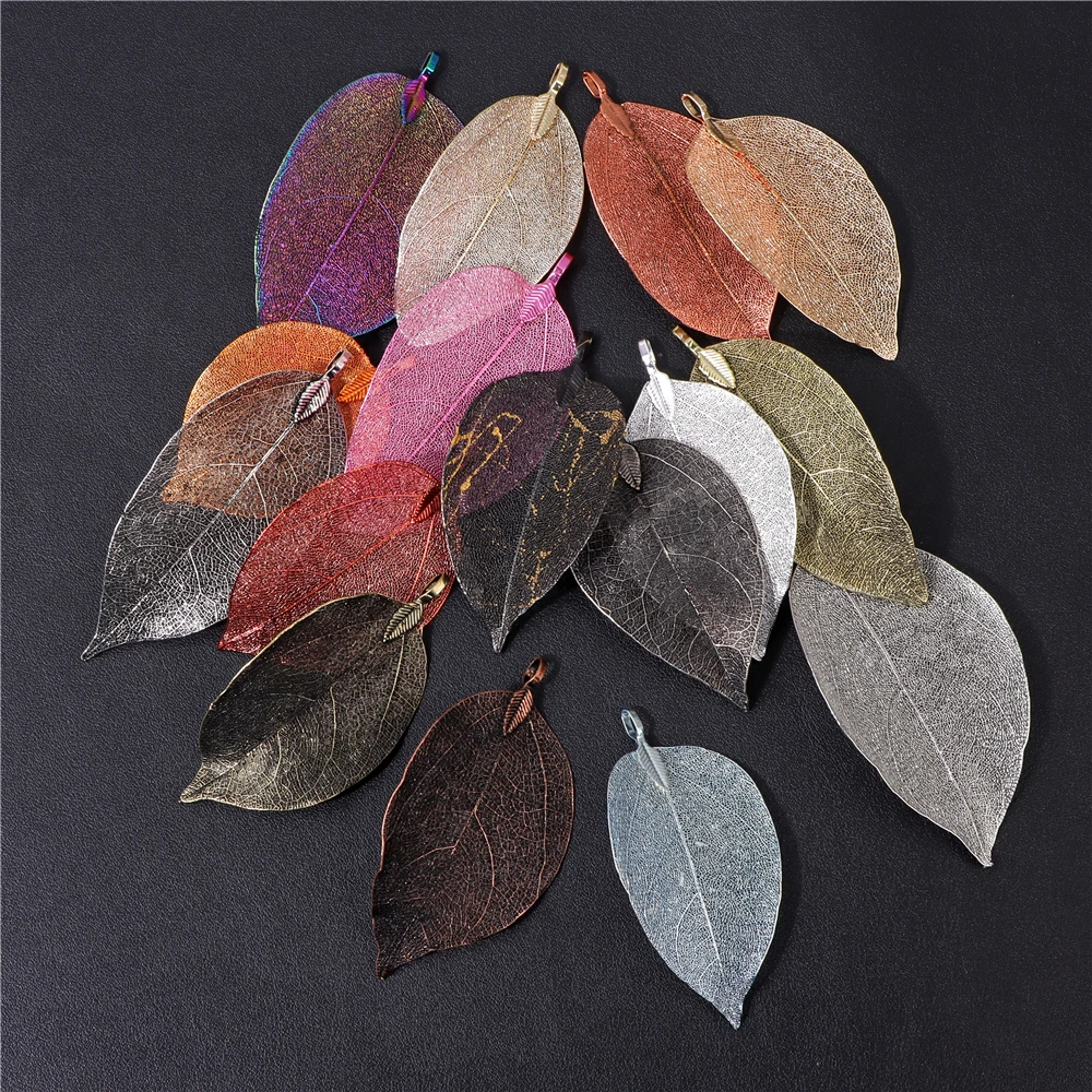 5PCS Fashion Electroplated Leaf Pendant Colorful Leaf Charms For Women ...