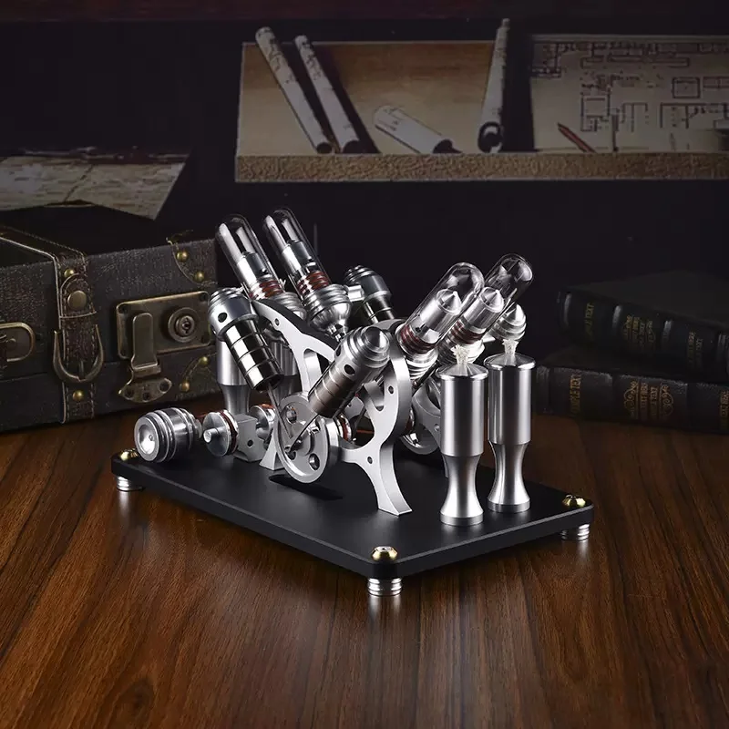Metal V4 4 Cylinder Stirling Engine Generator, External Combustion ...
