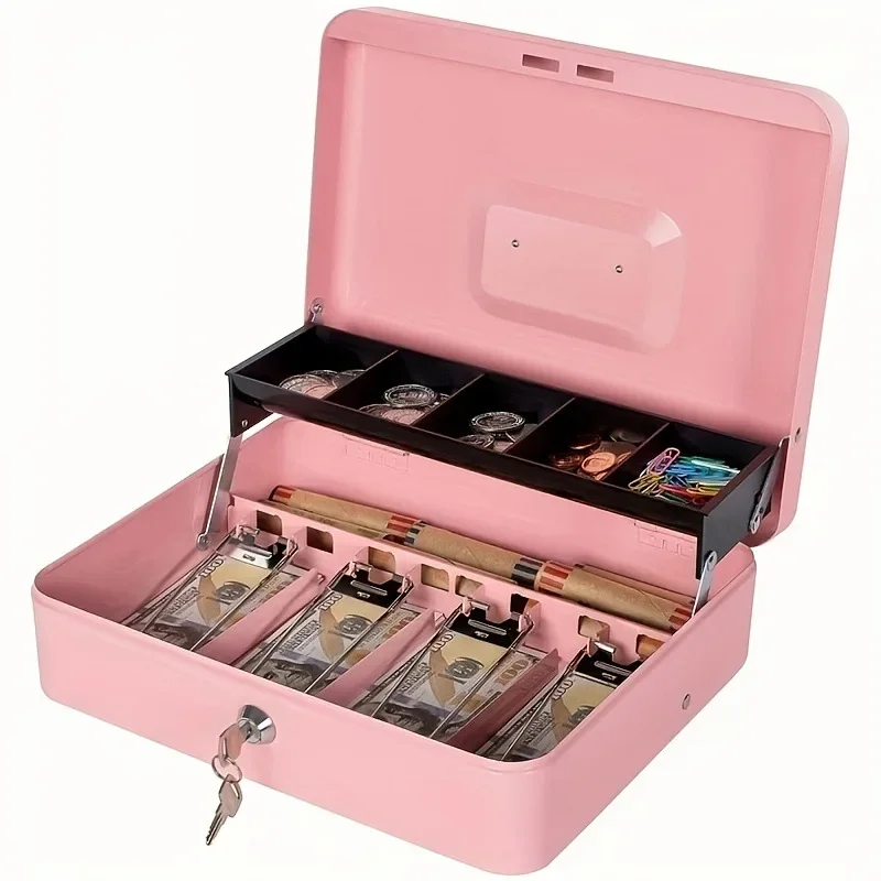Cash-Box-with-Money-Tray-and-Key-Lock-Tiered-Cantilever-Design-4-Bill-5 ...