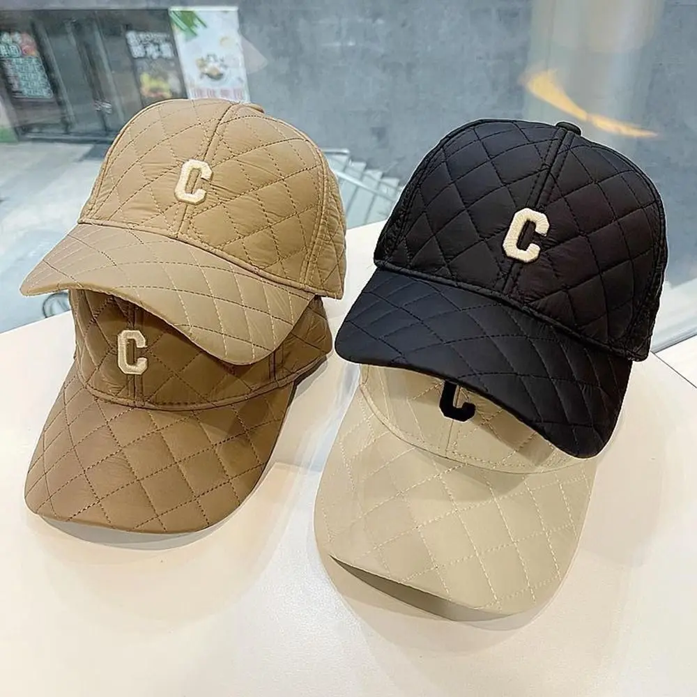 Winter-Down-Cotton-Plaid-Warm-Baseball-Cap-Embroidery-C-Letter-Casual ...