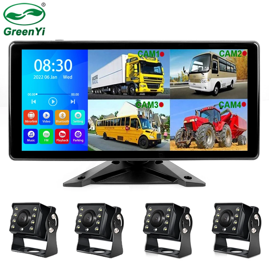 10.36 Inch 4 Channels Split Screen Car MP4 DVR Recorder Monitor With ...