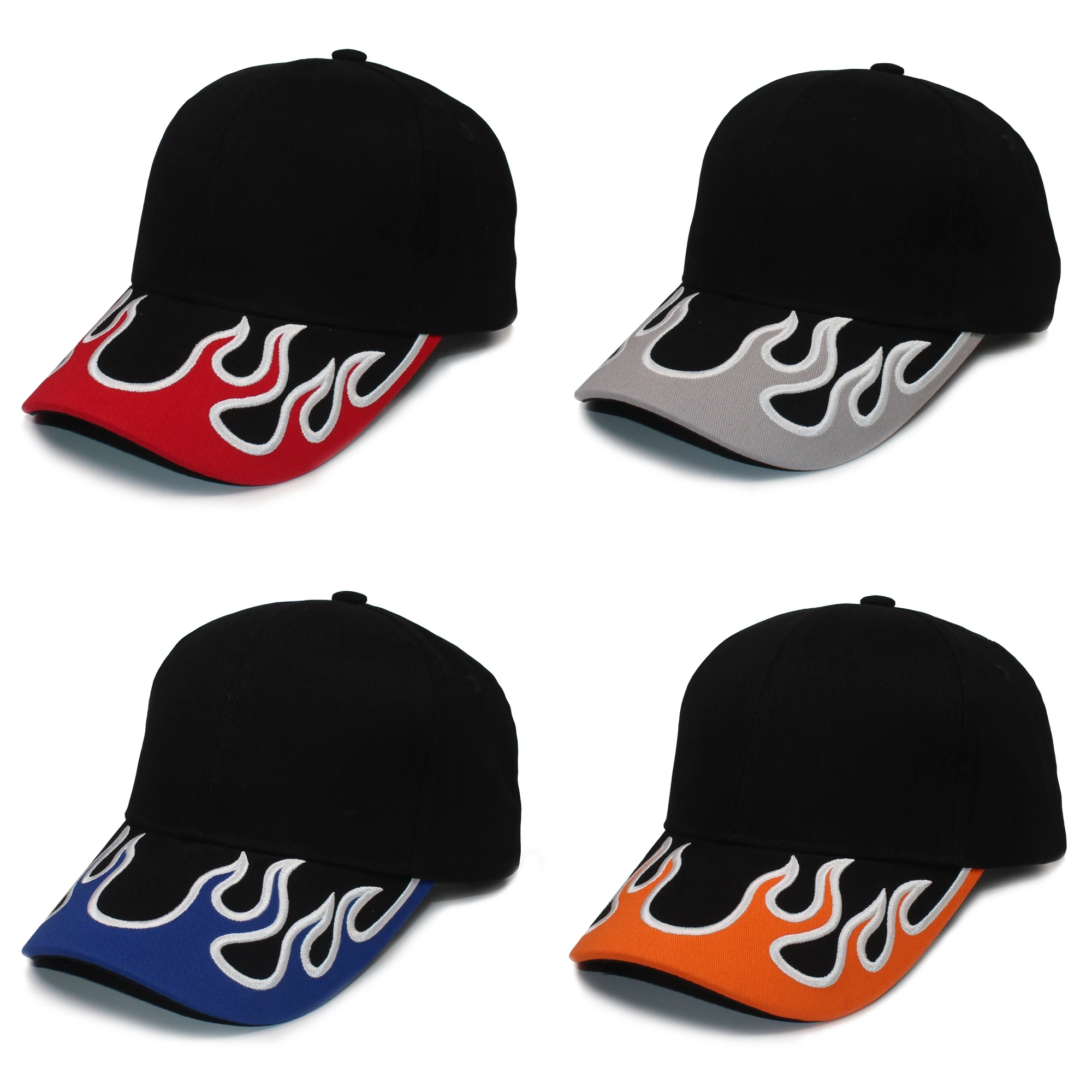 100% Cotton Brushed Sports Cap Flame Visor Racing Baseball Cap|Golf ...