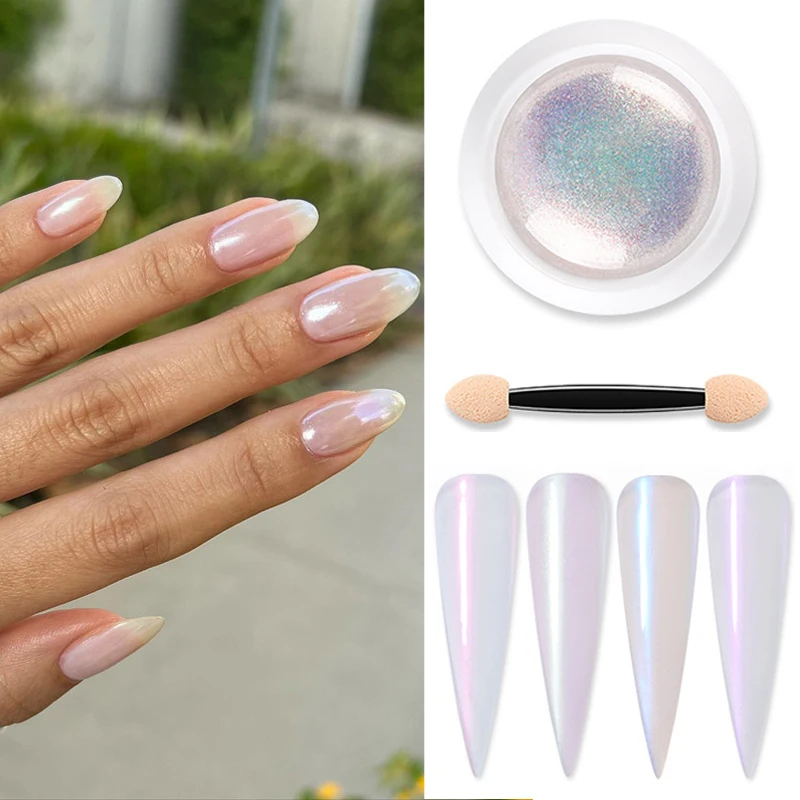 Shell Pearl Nail Powder Pigment Mirror White Rubbing on Nail Glitter ...