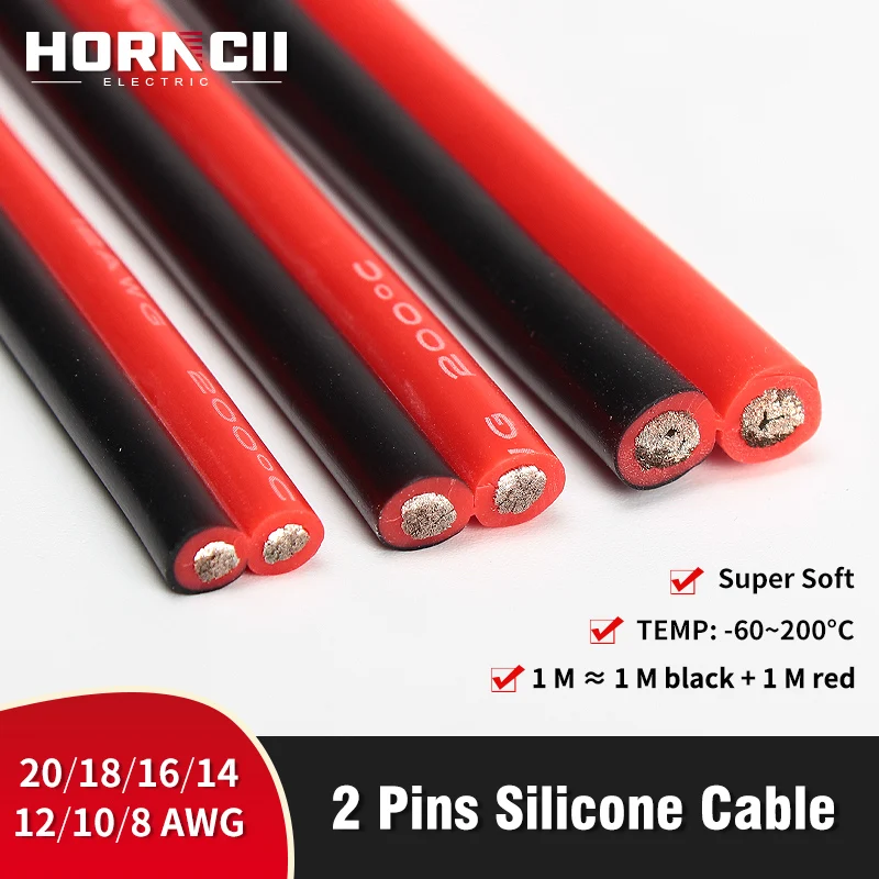 Super Soft 2 Pin Silicone Cable 20 18 16 14 12 10 8 AWG High Temperature Resistant Tin-plated ...