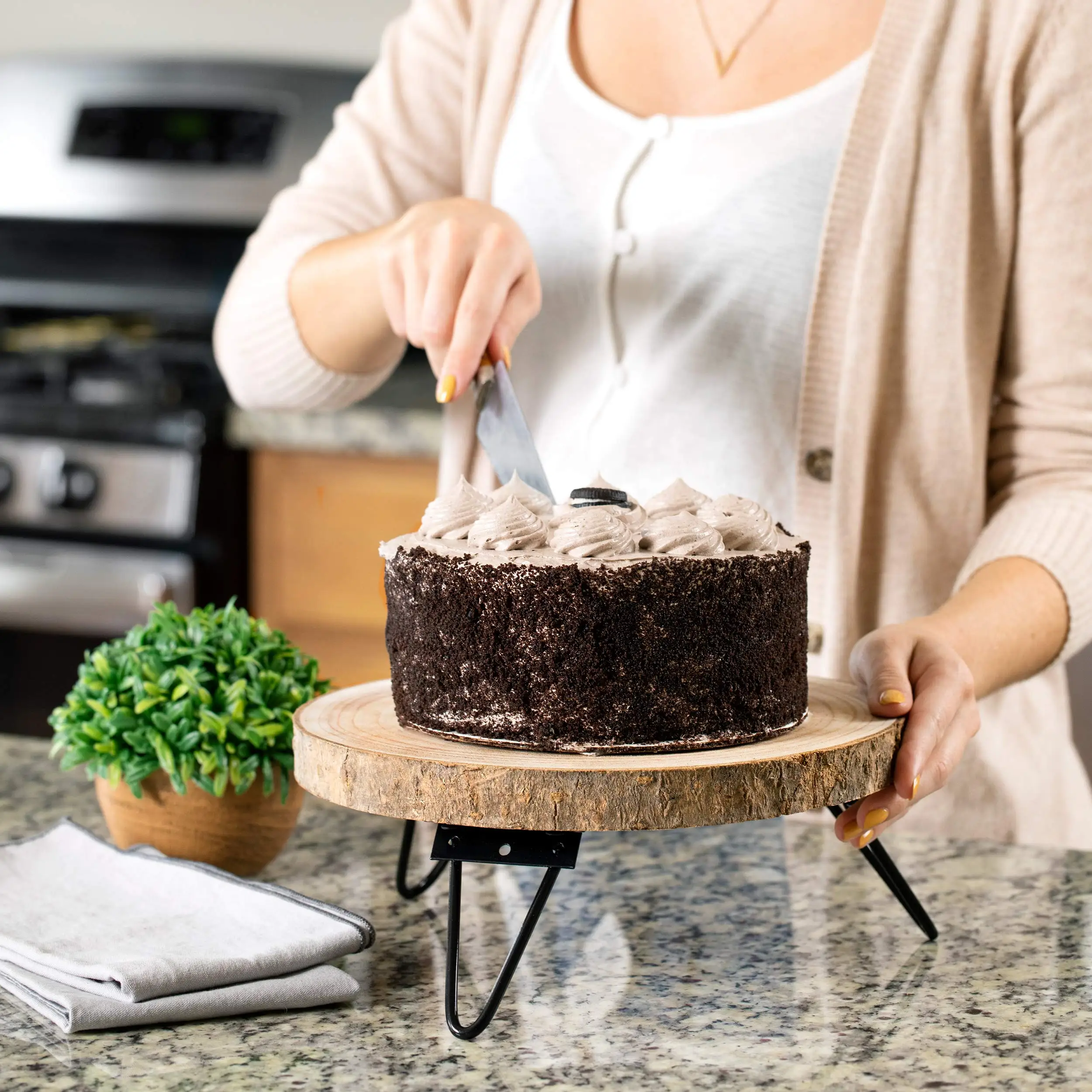 10 inch Wood Cake Stand for Dessert Table - Round Rustic Cake Holder ...