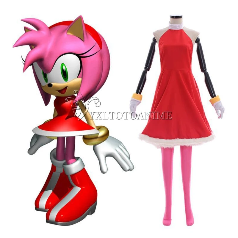 Amy Rose Cosplay Costume Rosy The Rascal Cosplay Red Dress Suit Women ...