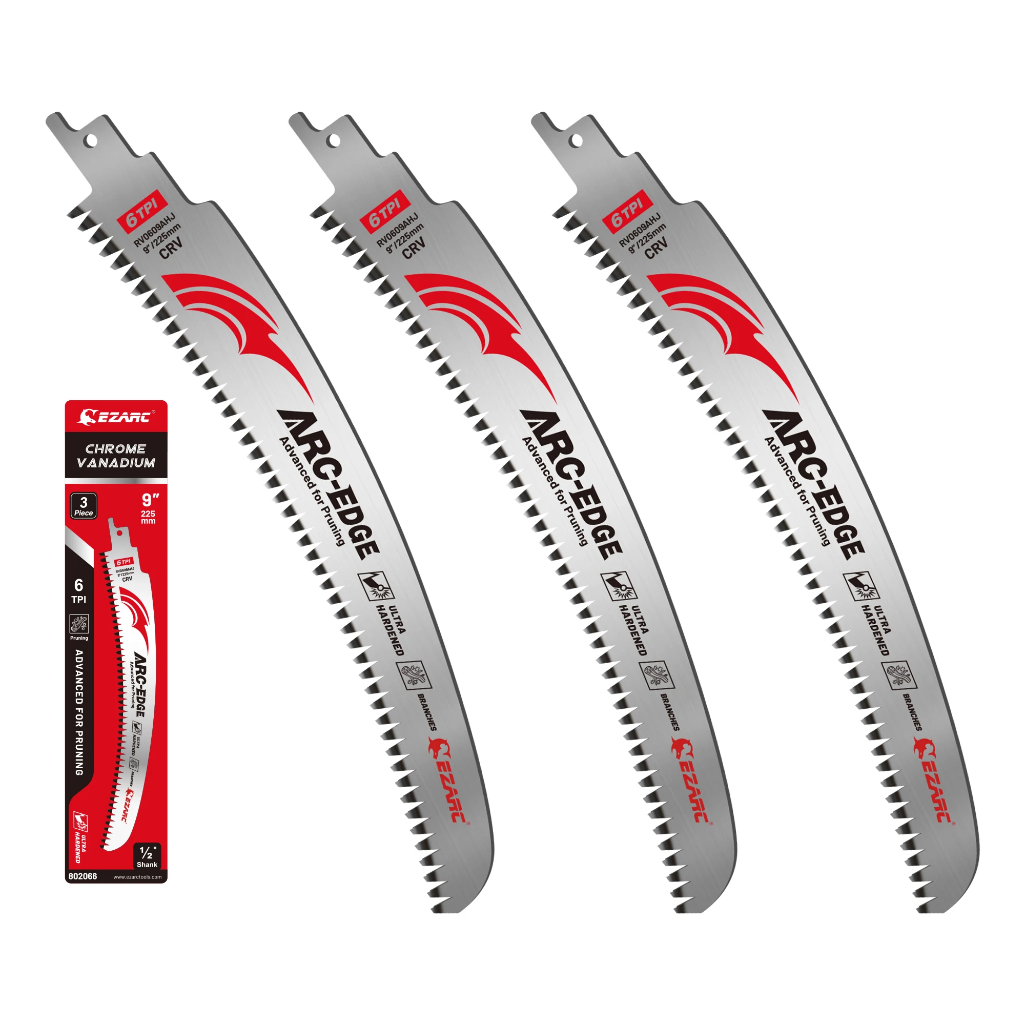 225mm Arc Edge Wood Pruning Saw Blades 6TPI, 3Pcs 9-Inch Japanese Teeth ...