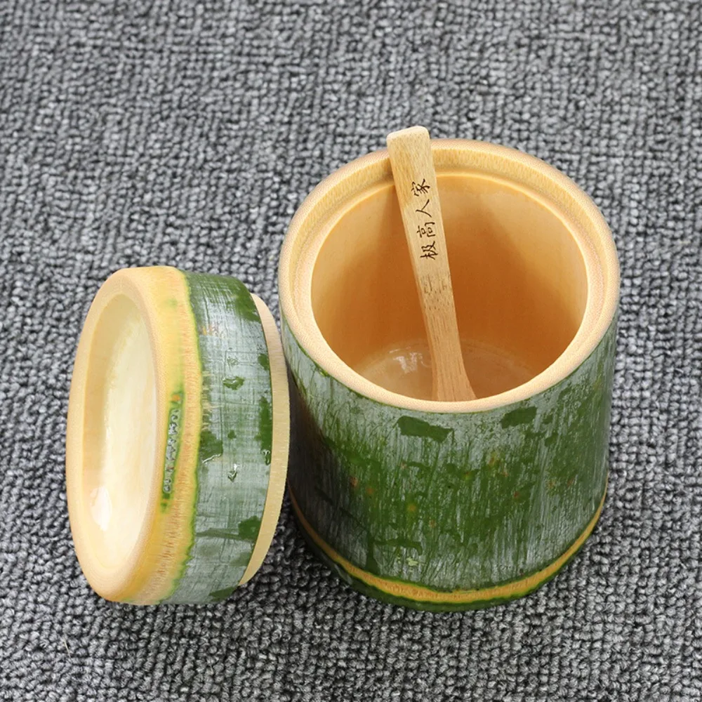 Wth-Lid-Spoon-Bamboo-Tube-Cup-Bubble-Tea-Cup-Skinned-Natural-Material ...