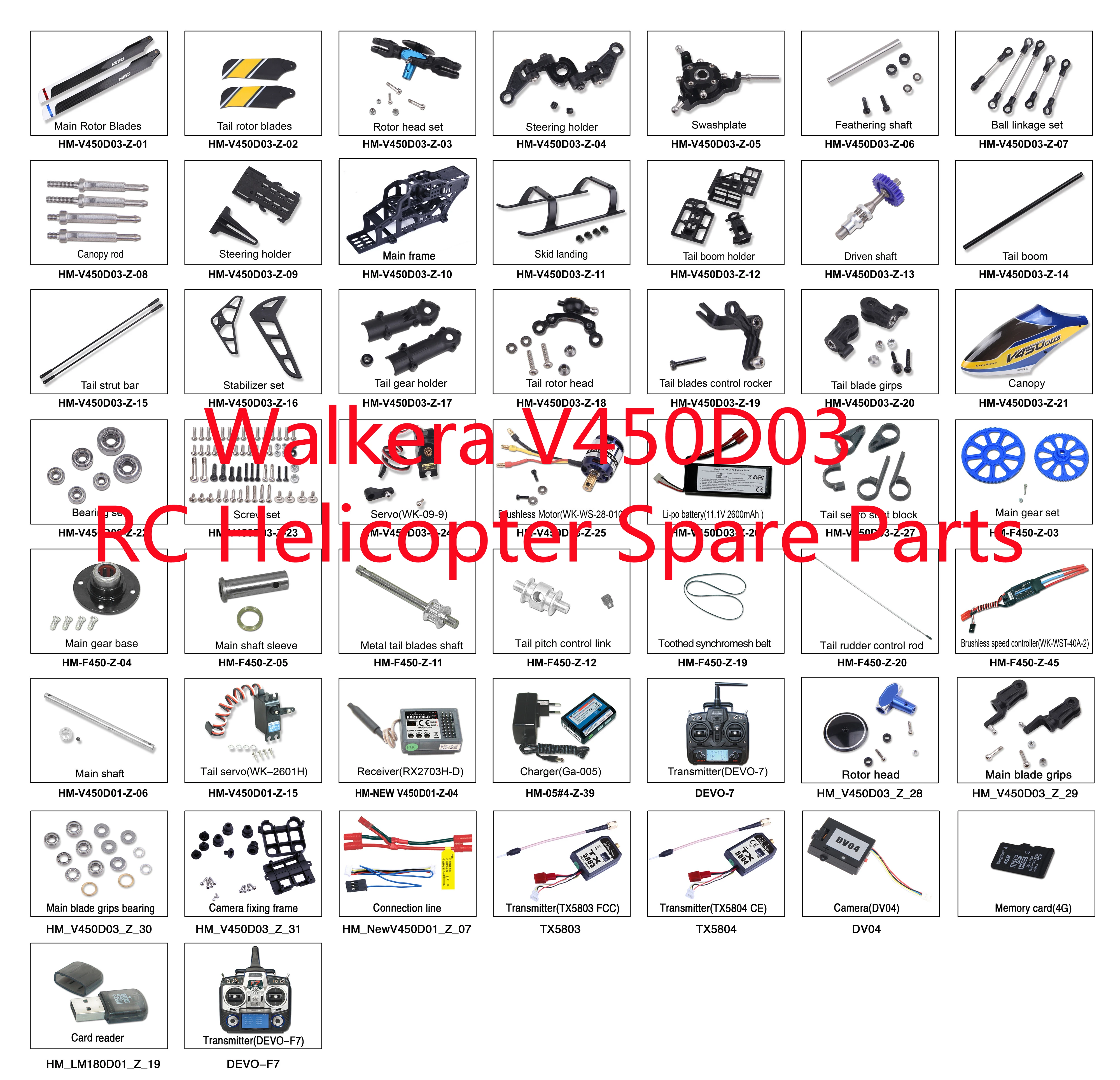 Original-Walkera-V450D03-RC-Helicopter-Spare-Parts-Propeller-Motor-Servo-Gear-ESC-Receiver-Axis ...