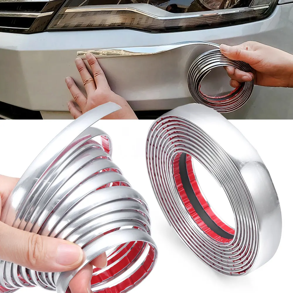 1 Roll 3 Meter Car Self Adhesive Side Door Chrome Strip Moulding Bumper ...