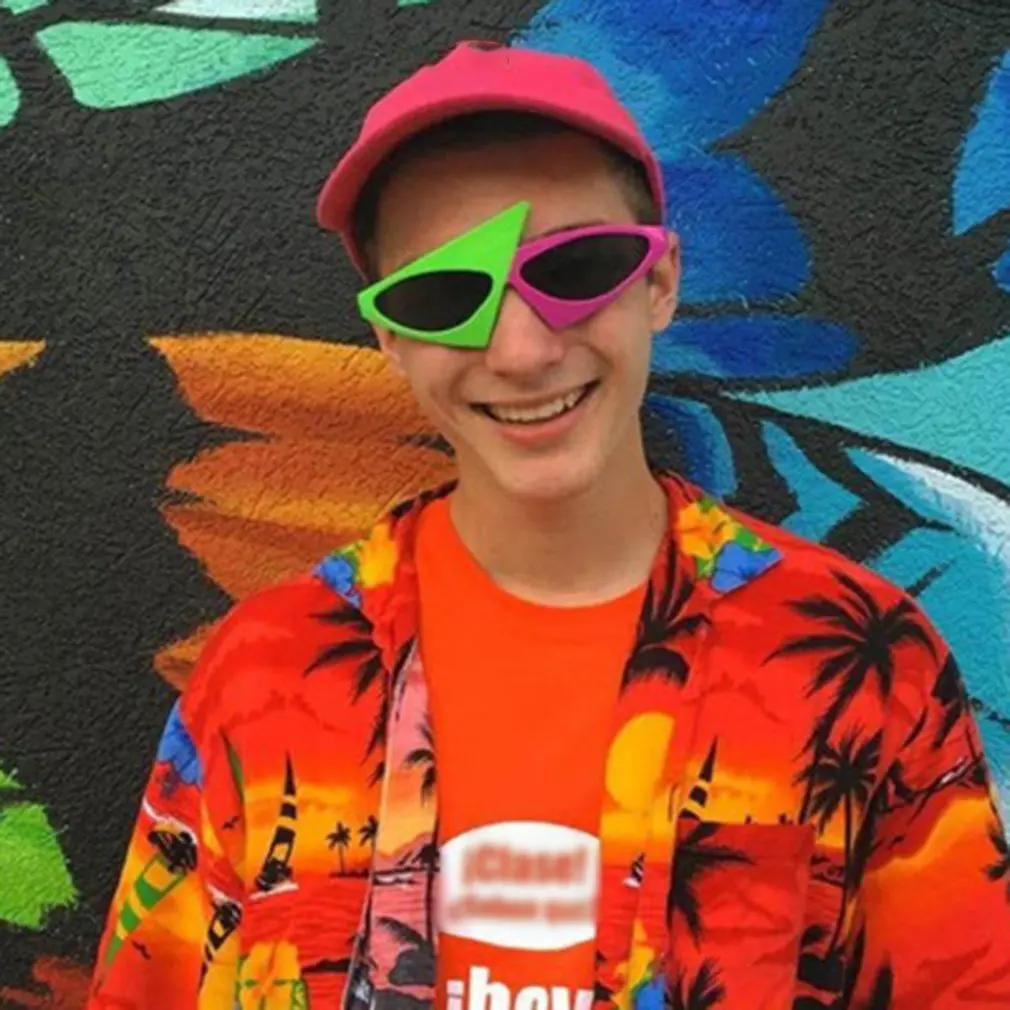 Gafas-de-sol-triangulares-de-Navidad-lentes-de-Color-ovalado-Rosa-verde ...