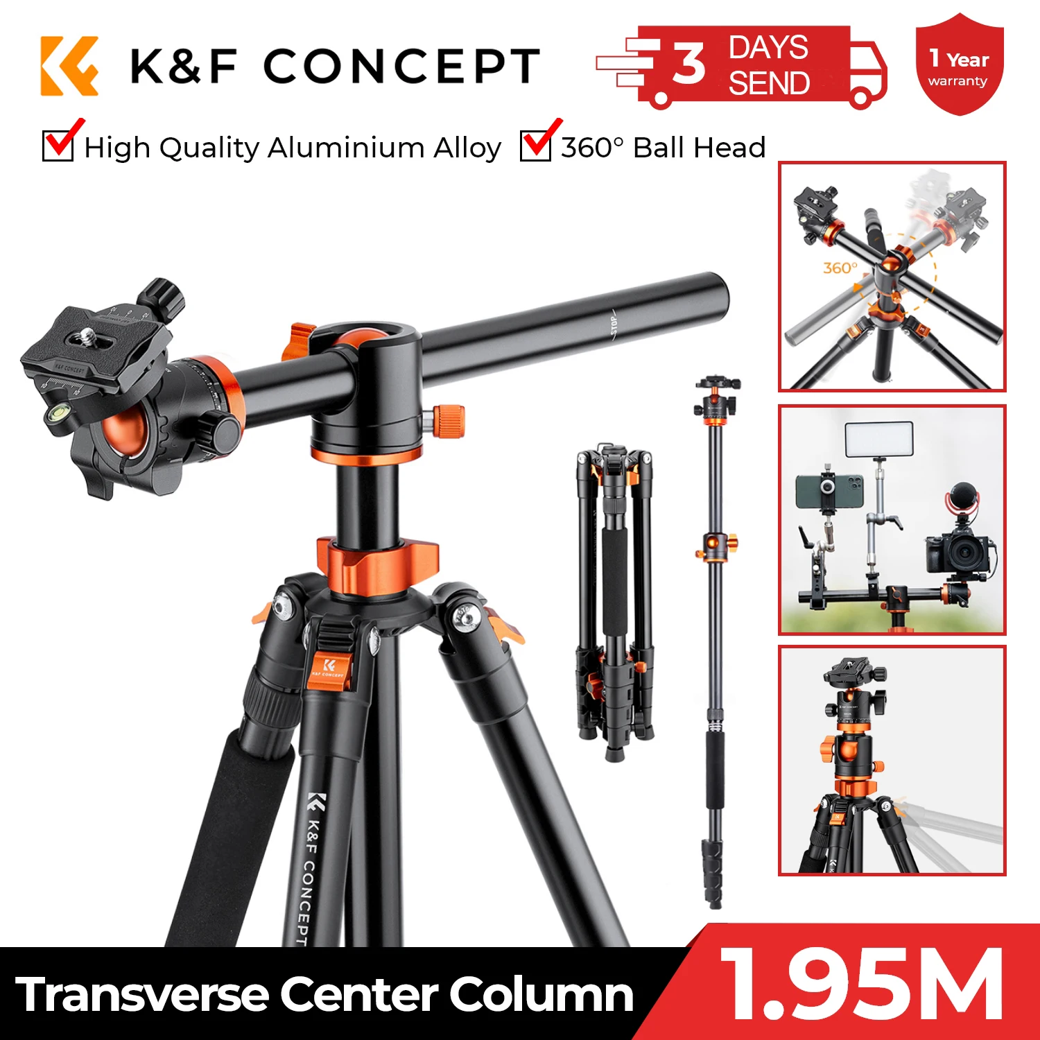 K-F-Concept-Travel-Aluminium-Camera-Tripod-with-Transverse-Center ...