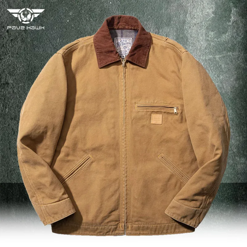 Retro Canvas Cargo Jacket Men Tops Quality Super Warm 50% Wool Lining ...