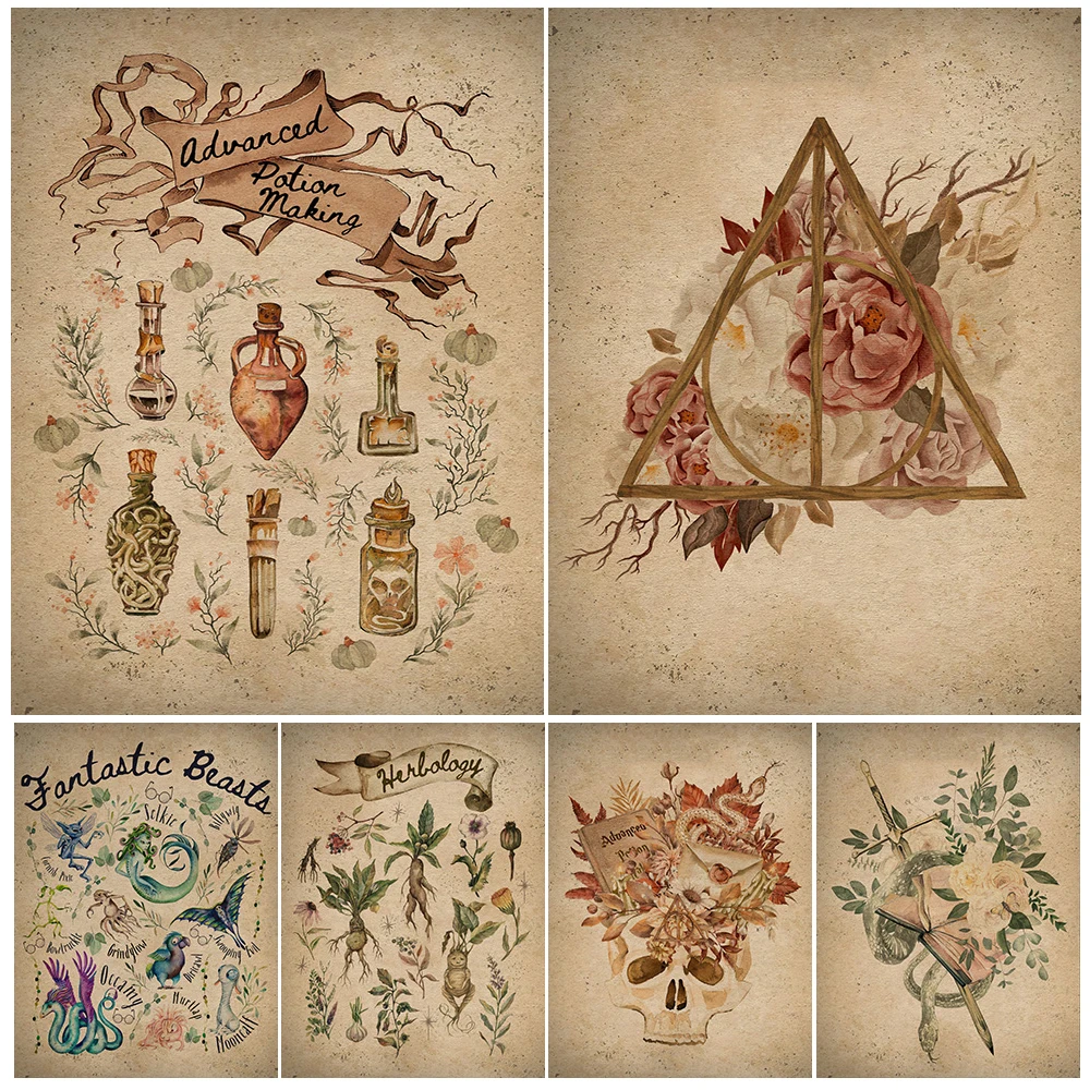 Potion Making Chart Magic Herbology Vintage Wall Art Canvas Painting ...