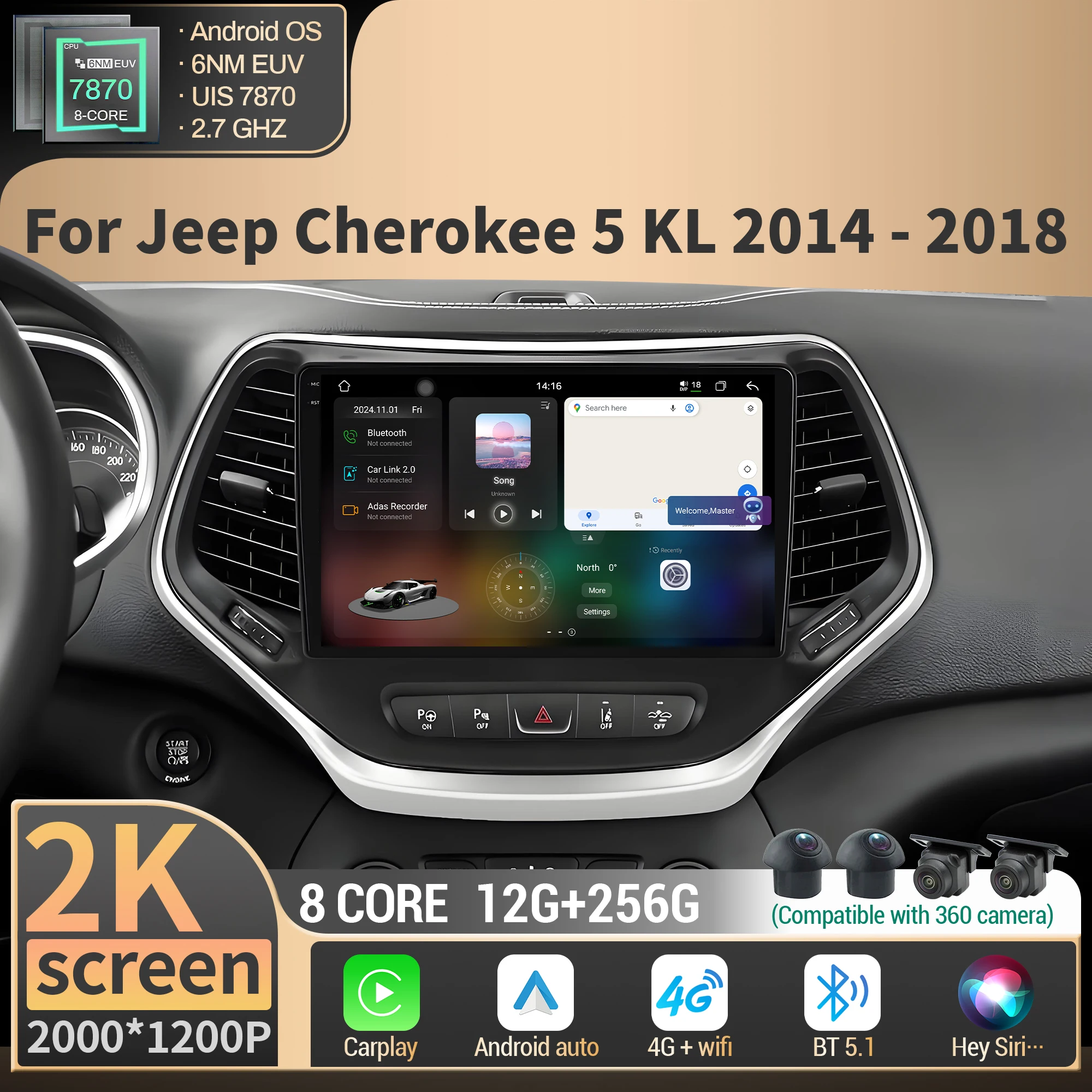 Para Jeep Cherokee 5 KL 2014-2018 Android Auto Radio Multimedia GPS ...