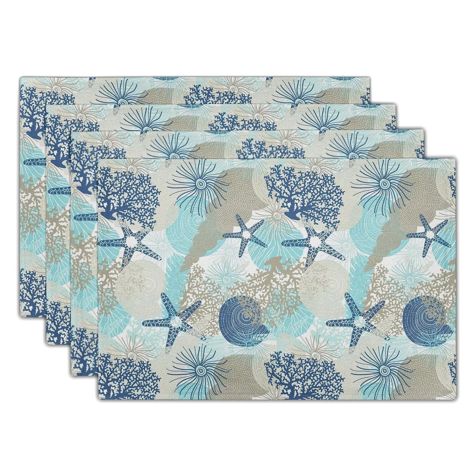 Nautical-and-Coastal-Linen-Placemats-Set-of-4-Beach-Ocean-Themed-Non ...