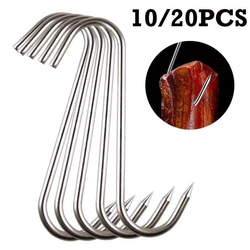 10-20PCS-S-Shape-Hooks-Stainless-Steel-Hook-With-Sharp-Tip-Meat-Clothes ...