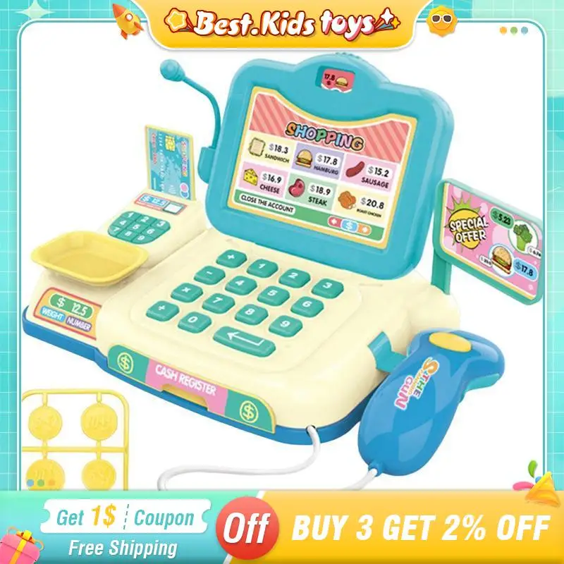 Simulation Mini Supermarket Cash Register Game Play House Toy Lighting ...