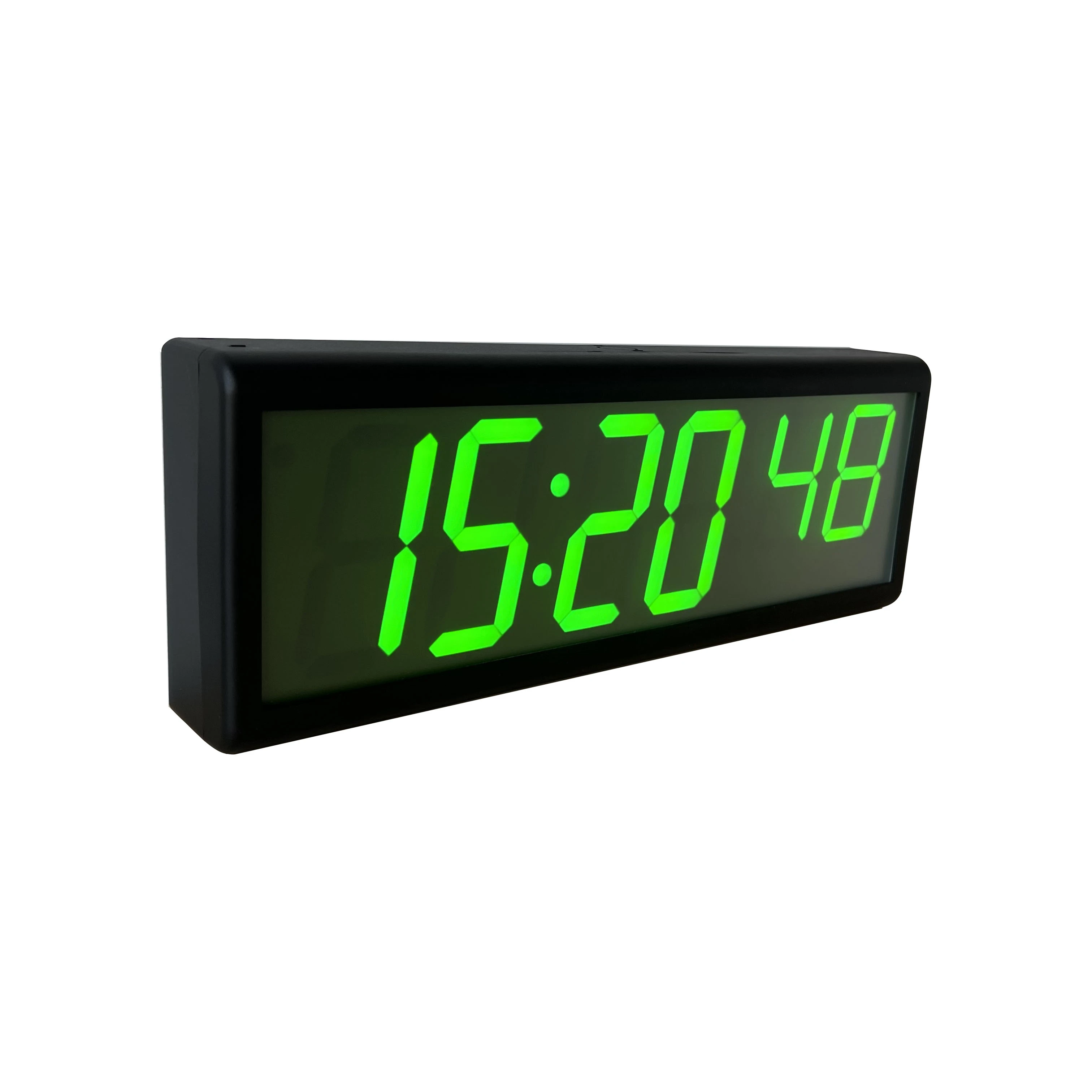 6-digits Green LED NTP POE Wall Clock, Black Plastic Case, HH:MM:ss
