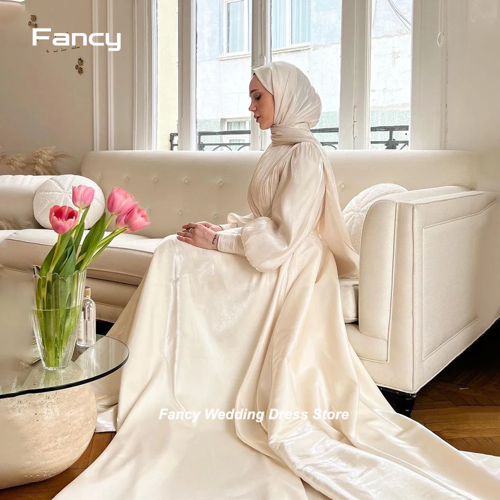 Fancy-Vintage-Muslim-High-Neck-Evening-Dress-A-Line-Organza-Prom-Gown ...