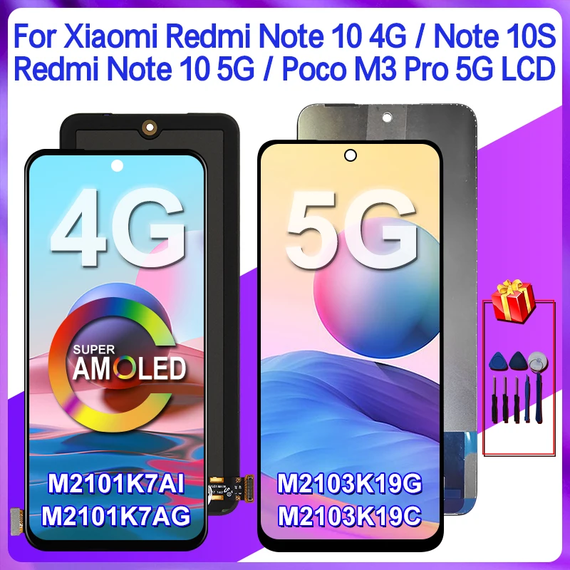 Digitador de tela Super AMOLED para Redmi, Display M2101K7AI, LCD 4G, 10S, 5G, POCO M3 Pro ...