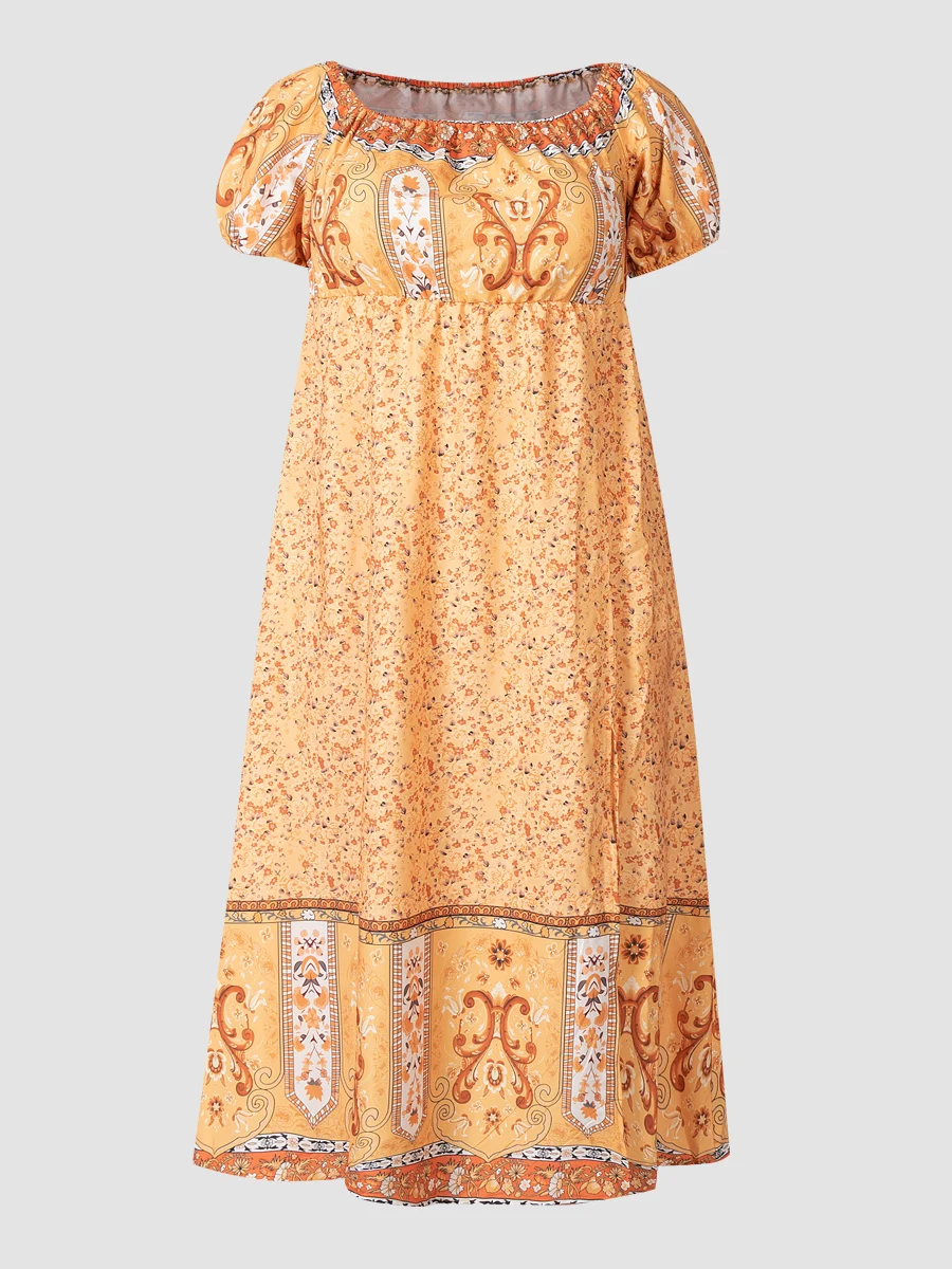 Finjani-Plus-Size-Women-Clothing-Dress-Floral-Print-Hem-Dress-Split ...