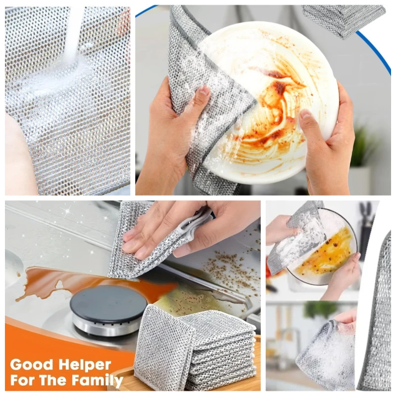 Magic Cleaning Cloth Thickened Double -sided Metal Steel Wire Rags ...