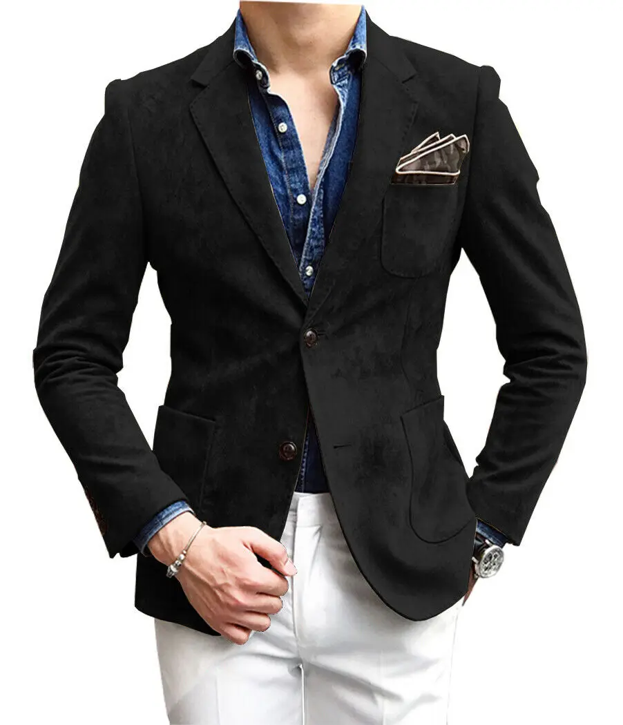 Men's Suit Blazer Black Suede Lapel Collar Long Sleeve Steampunk Clothing Retro Male Gentleman ...