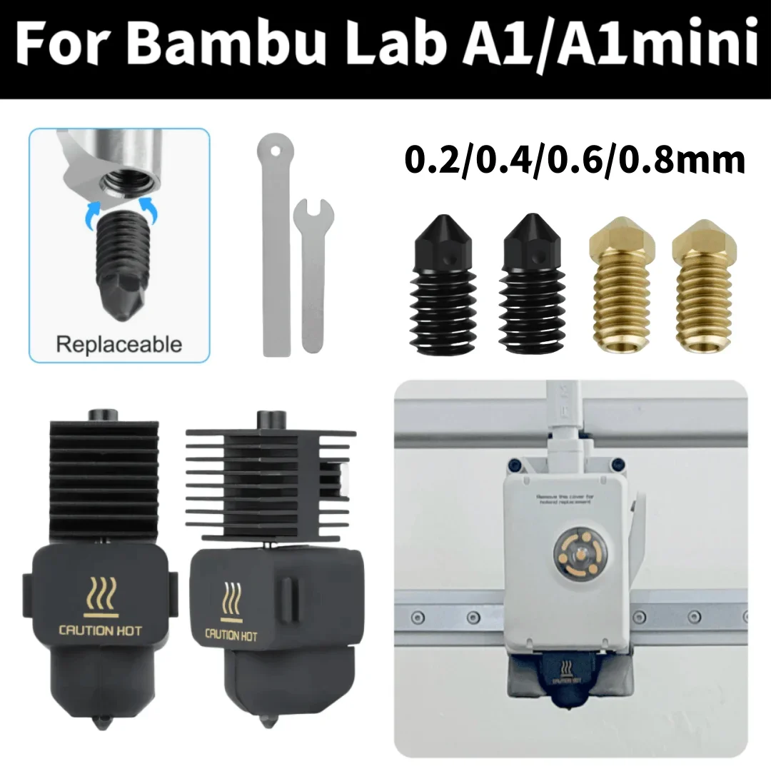 For Bambu Lab A1 mini Hotend Kit with 0.2/0.4/0.6/0.8mm Hardened steel ...