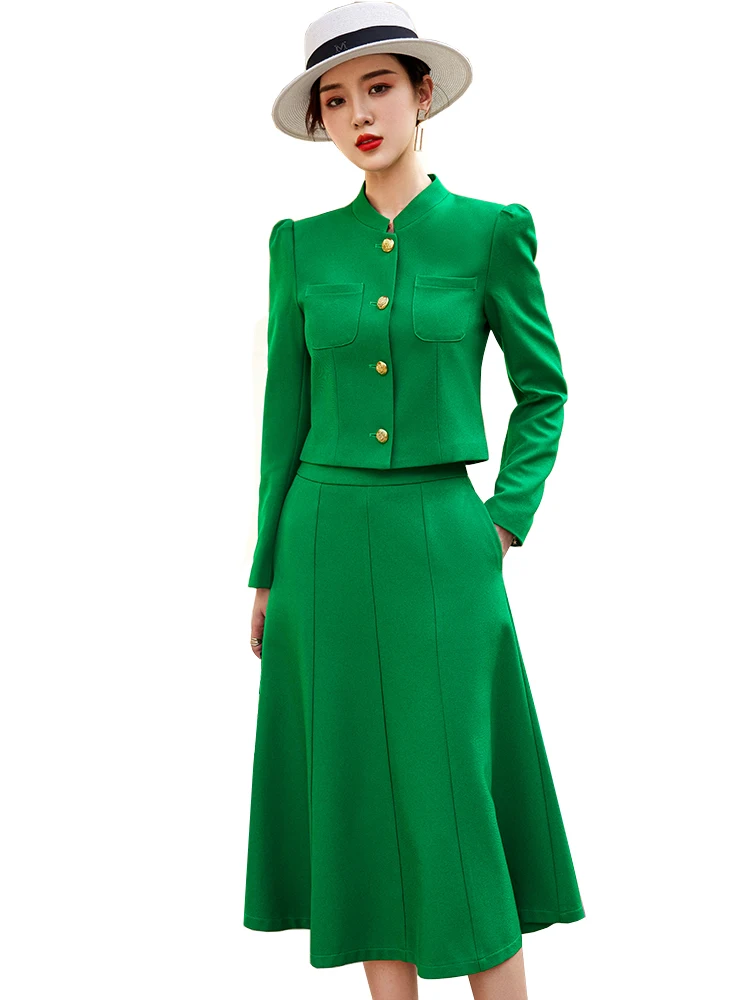 Fato de saia formal feminino de duas peças, manga comprida, elegante ...