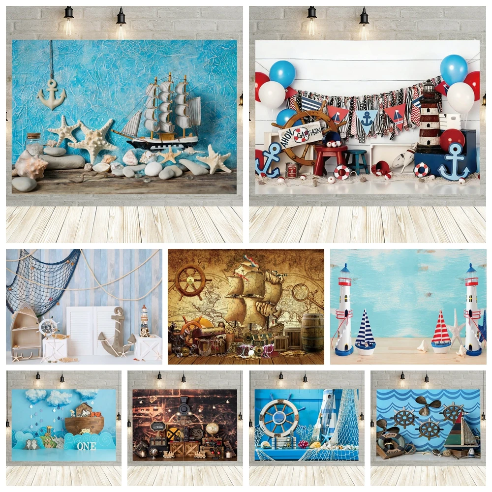 Nautical-Rudder-Ship-Starfish-Pirate-Ship-Theme-Custom-Baby-Birthday ...