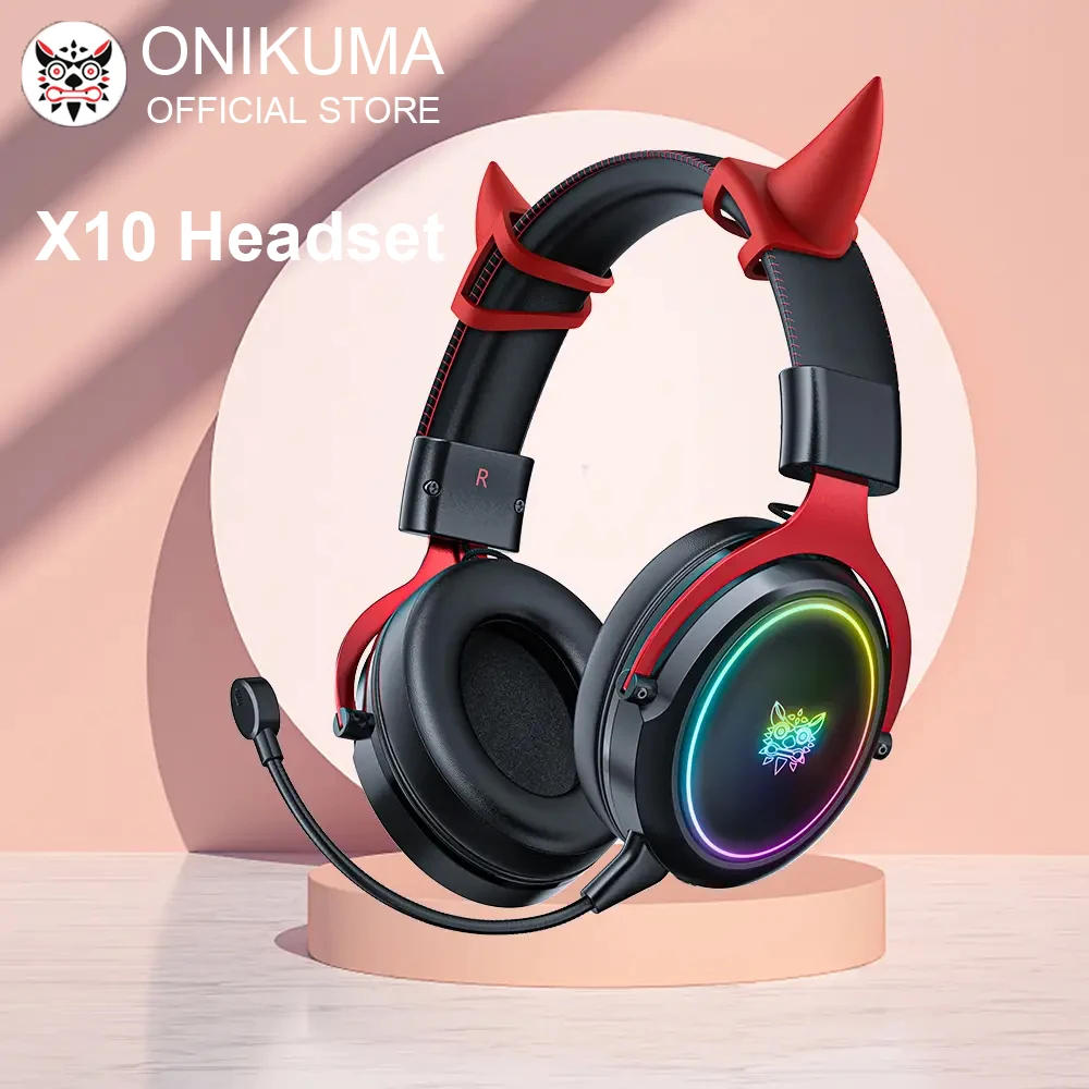 ONIKUMA-X10-Gaming-Headset-com-Cow-Horn-Fone-De-Ouvido-Com-Fio-Luz-RGB ...