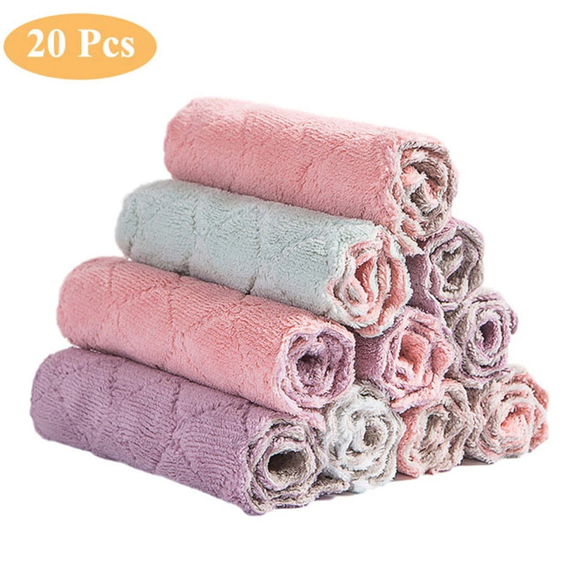 20pcs Microfiber Towel Absorbent Kitchen Cleaning Cloth Non-stick Oil ...