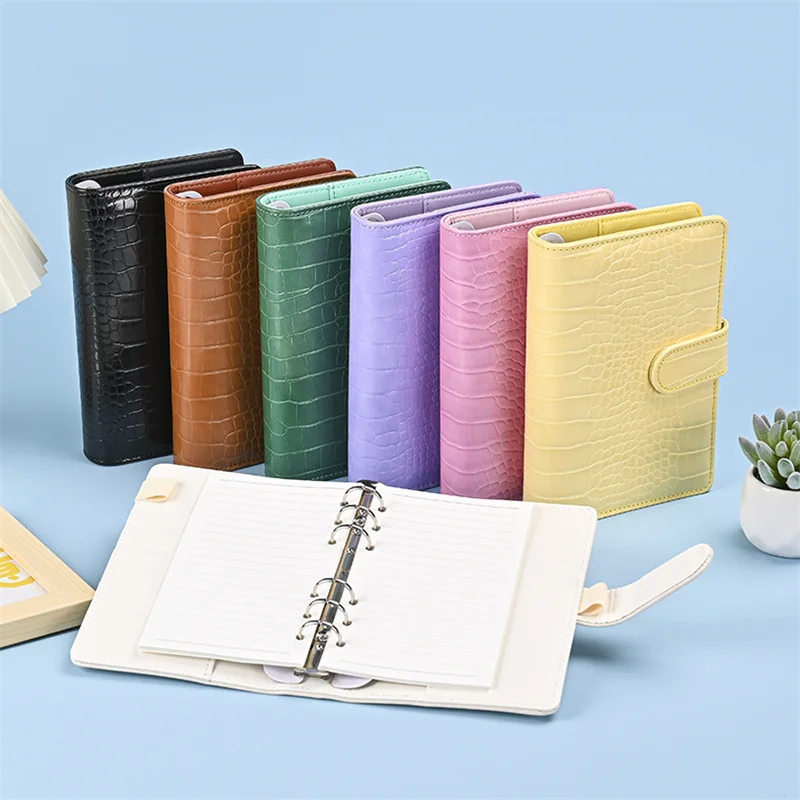 A7 Crocodile Color 6 Ring Binder PU Clip-on Notebook Leather Loose Leaf ...