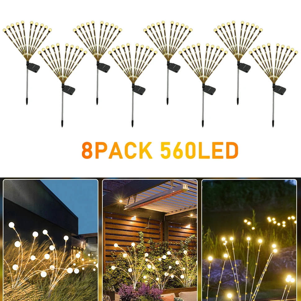 8PACK-70LED-Solar-Firefly-Lights-Solar-Starburst-Swaying-Light-Waterproof-Garden-Decorative ...