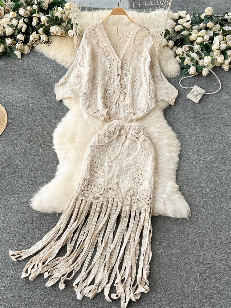 SINGREINY-Bohemian-Style-Women-Loose-Suits-Hook-Flower-Hollow-Out-Bat ...