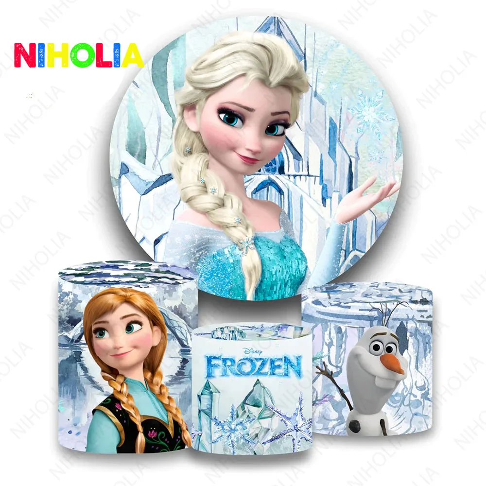 Disney-Elsa-Princess-Backdrop-Round-Cover-Girls-Birthday-Decor-Anna ...