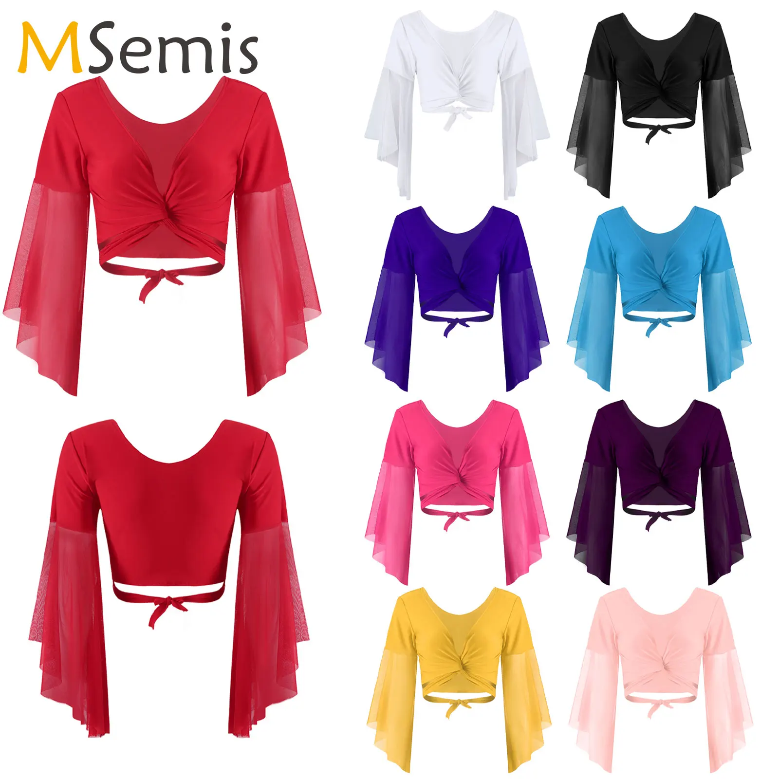 Haut de danse du ventre à lacets pour femmes, col en V, maille, manches ...