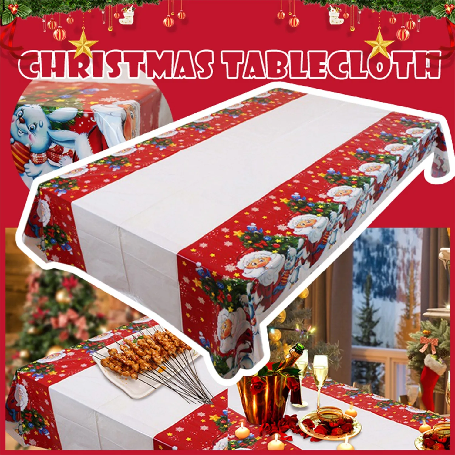 Mantel de mesa desechable de Navidad, mantel impermeable rectangular ...