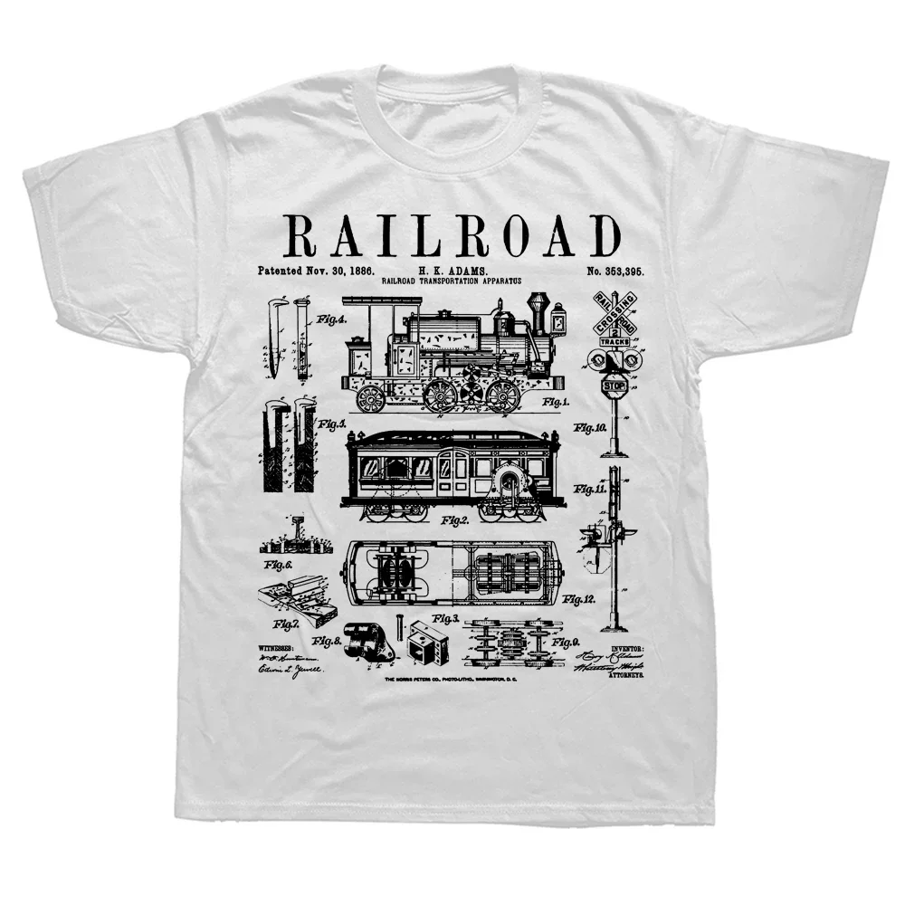 Railroad Railway Steam Train Vintage Patent T Shirts Streetwear Short ...